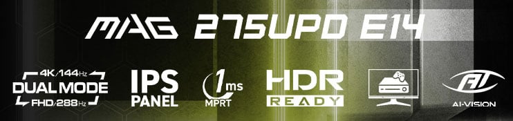 MSI MAG 275UPD E14 27-inch 3840 x 2160 (UHD) Gaming Monitor, Dual Mode(4k@144Hz,FHD@288Hz ...